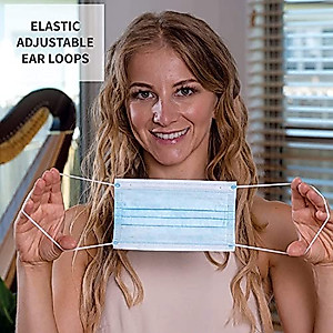 100 PCS (2-Box) 3-PLY Blue Disposable Safety Earloop Face Masks for Adults,High Ventilation 3-Layer(1xMelt-Blown,2xNon-Woven,Single General Use at Home/Office/School