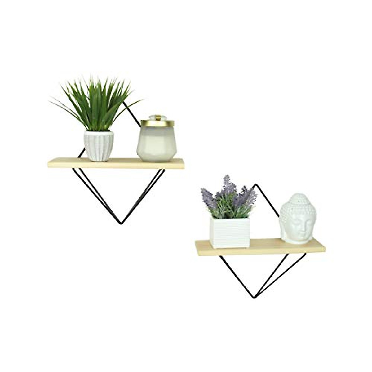 Essential Home Design Floating Geometric Shelves Set of 2, Hanging Floating Display for Bathroom, Nursery, Bedroom, Office, Living Room