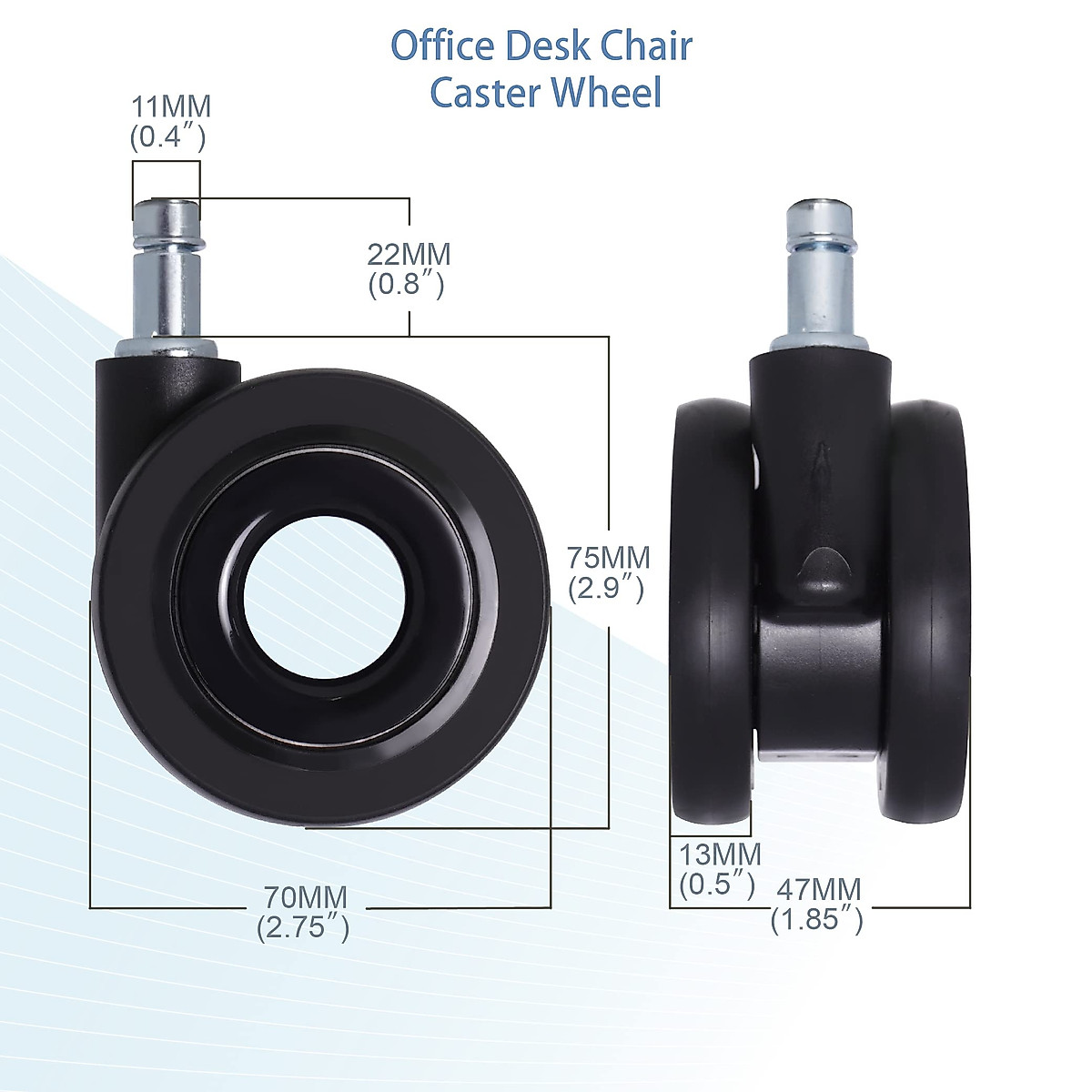 AXL Hubless Caster Office Chair Wheels Black Replacement Rubber Chair Casters for Hardwood Floors and Carpet, Set of 5, TPR Casters Safe All Floor, Hollow Style Wheel (Black)