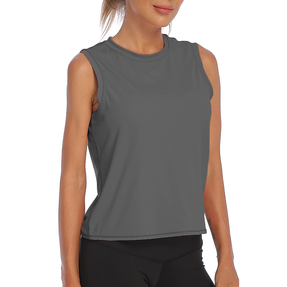 Womans Sleeveless Tops Summer Casual Tank Tops Cool Loose Fit Shirts Crop Tops Dark Grey Small