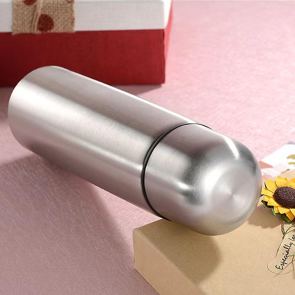 Stainless Steel Thermal Bottle Thermos for Hot and Cold Drinks Travel Coffee Mug with Cup Water Flask Vacuum Insulated Tumbler 17 oz/500ml （Silver）