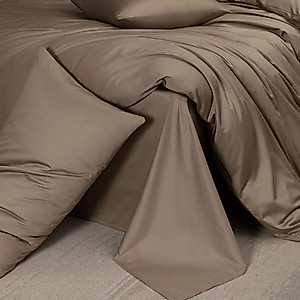 MooMee Bedding Duvet Cover Set Extra Long Staple Cotton 600 TC Egyptian Cotton Texture Silky Sateen Smooth Luxury Soft Comfortable Durable (Mocha Brown, Queen)