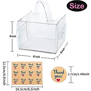 DNPHRPY 6X6X6 Inches 20pcs Clear Cake Boxes with Handles & Cake Boards, Bakery Box with Handles for Mother's Day Gifts, Desserts, and Cupcakes, Disposable Bakery Containers, 1 Ribbon & 4 Stickers