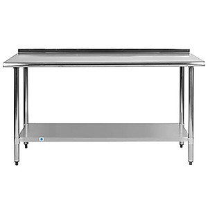 EMMA + OLIVER Stainless Steel 18 Gauge Kitchen Prep and Work Table with Backsplash and Shelf, NSF - 60" W x 24" D