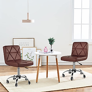 COSVALVE Armless Desk Chair, Low Back 360 Swivel Office Chair, Height Adjustable Executive Conference Task Chair with Rolling Wheels and Diamond Pattern for Home Bedroom Computer Barber, Brown