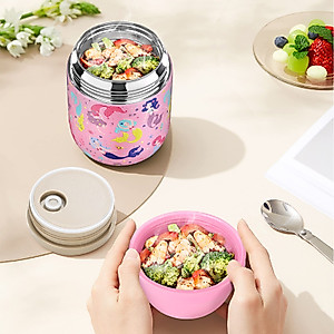 Healthlif 17oz Thermo for Hot Food, Vacuum Soup Thermo Small Kids Hot Food Container with Spoon, Stainless Steel Lunch Box Insulated Food Jar Leak Proof Soup Thermo for Adult Kids（Pink）