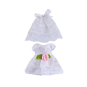 E-TING Wedding Set Beautiful Gown White Bride Dress with Veil and Groom Business Suit Outfit for 3-Inch Figure