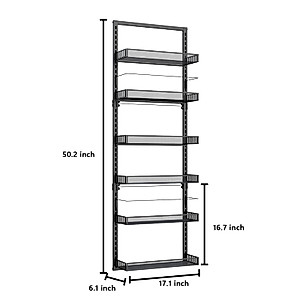 BRGMAUS Wall Mounted Baskets Set Kitchen Large Spice Rack 6 Tier Bathroom Shower Caddy Over the Door Storage Rack Heavy-Duty Metal Adjustable Organizer Pantry Organization 50" H x 6" D x 17" W