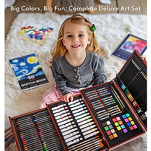 194 Piece Deluxe Art Set, Painting Drawing Art Supplies with 4 Drawing Pads, Acrylic Paints, Crayons, Colored Pencils Set in Wooden Case, Art Kit Gift Box for Kids, Teens, Adults, Artists, Beginners