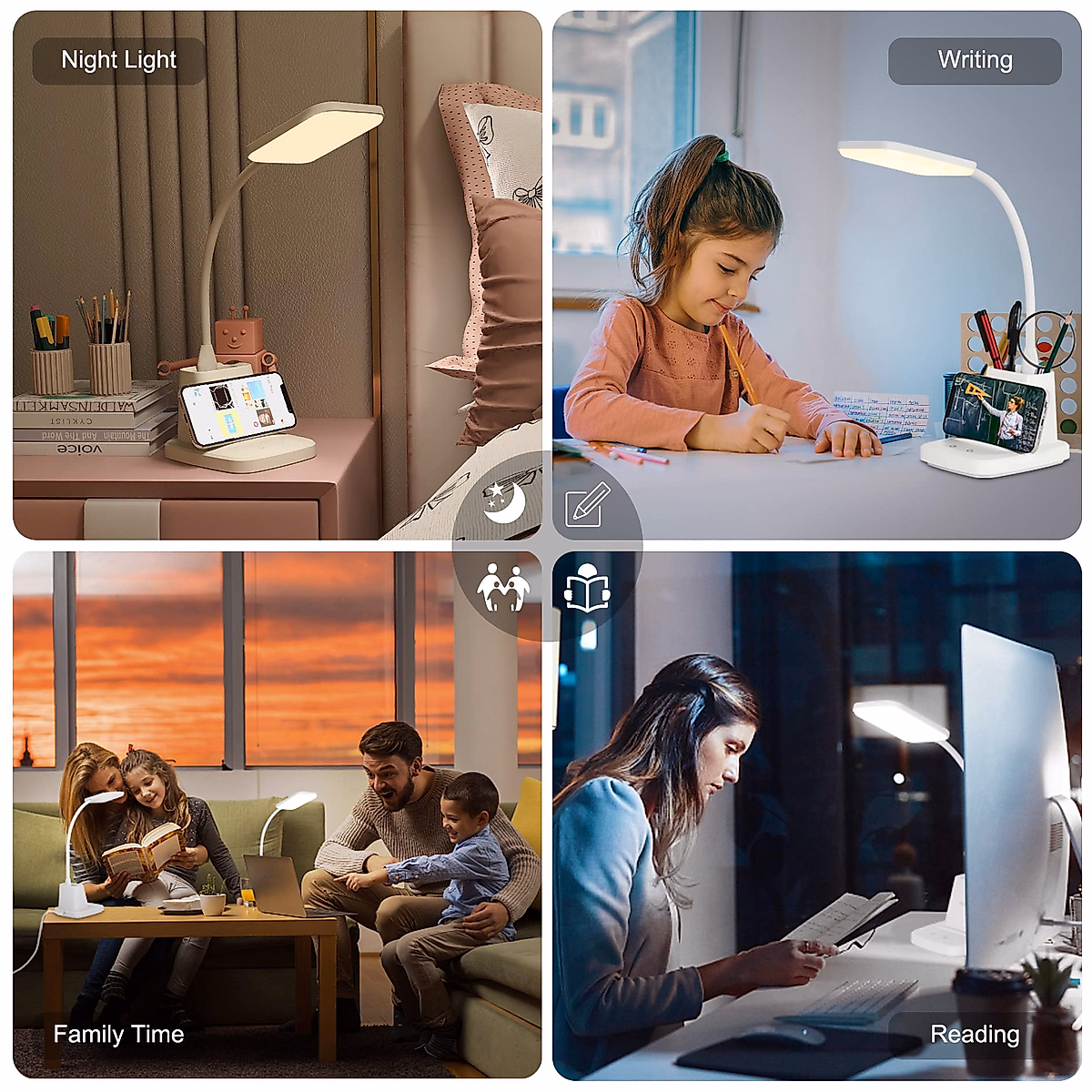 LED Desk Lamp with Wireless Charger, Sailstar White Desk Light with Pen Holder, 3 Color Modes with Stepless Dimming, CRI 85, 800 Lumen, Study Lamps for College Dorm Room, Home Office, Adapter Included