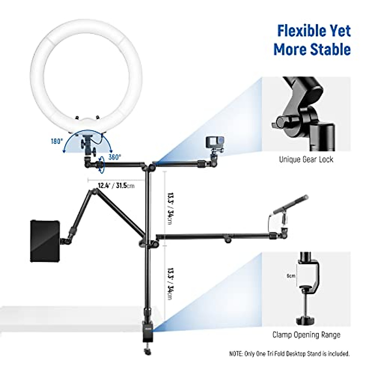 NEEWER Webcam Stand Camera Mount with C Clamp, 35.4" Aluminum Alloy Flexible Articulating Stand Boom Arm with 1/4" 3/8" 5/8" Screws for Ring Light Mirrorless Camera Smartphone Projector, ST3