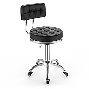 YJHome Heavy Duty 550LB Rolling Stool with Backrest Height Adjustable Stool with Wheels, Metal Salon Hydraulic Chair for Vanity Spa Guitar Desk Kitchen, Black