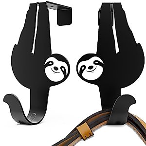 5th EGG Over The Door Hooks for Hanging Towels, Clothes, Coats & Robes for Bathroom and Bedroom Door Hanger Hook Heavy-Duty Metal, Black and White, Hanging Sloth Gift Idea (2-Pcs)