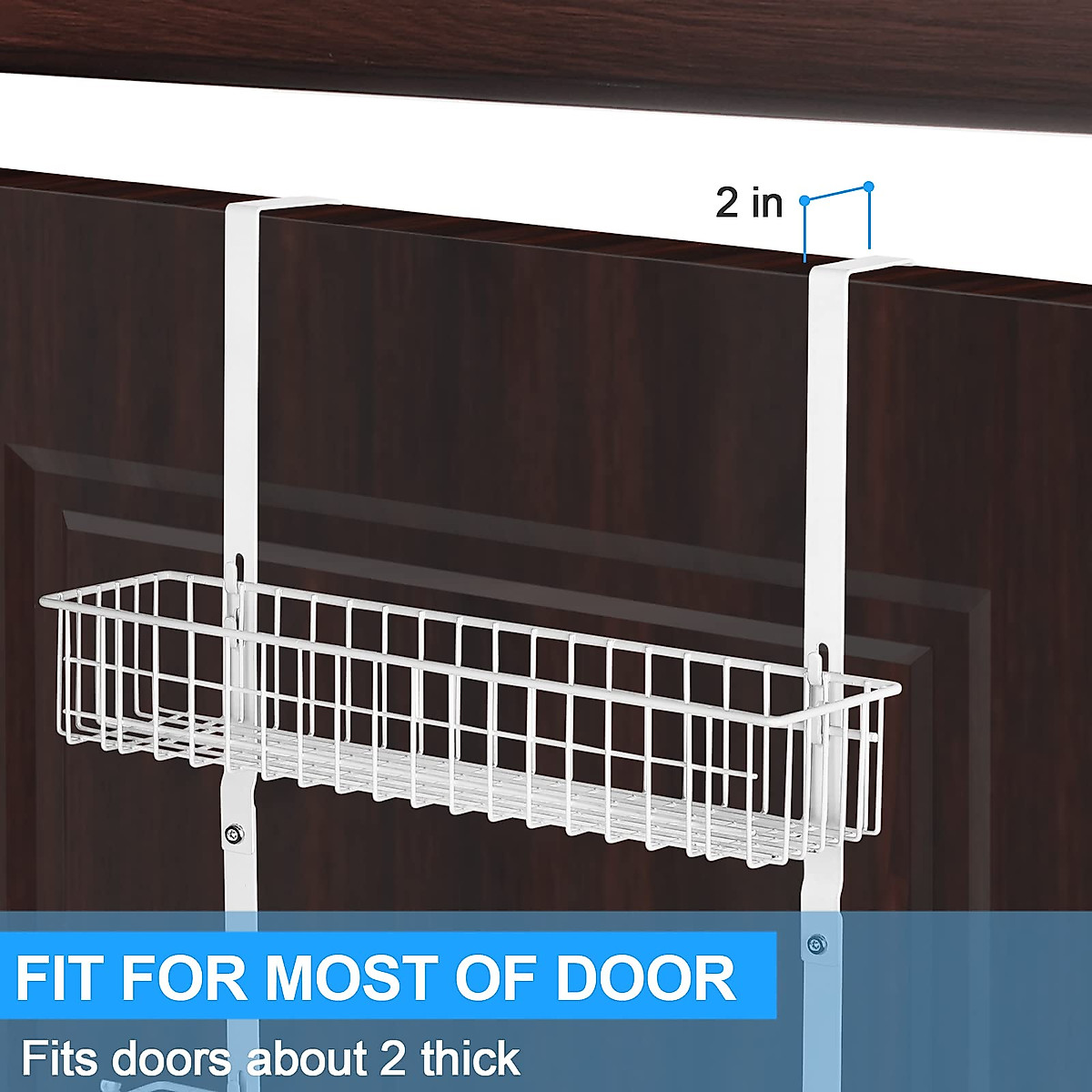 NEX The Door Hooks Shelf Organizer Hanger Towel Rack with 2 Mesh Basket 5 Hooks Storage Rack Spice Rack for Bathroom Kitchen Storage Shelves Toiletries, White