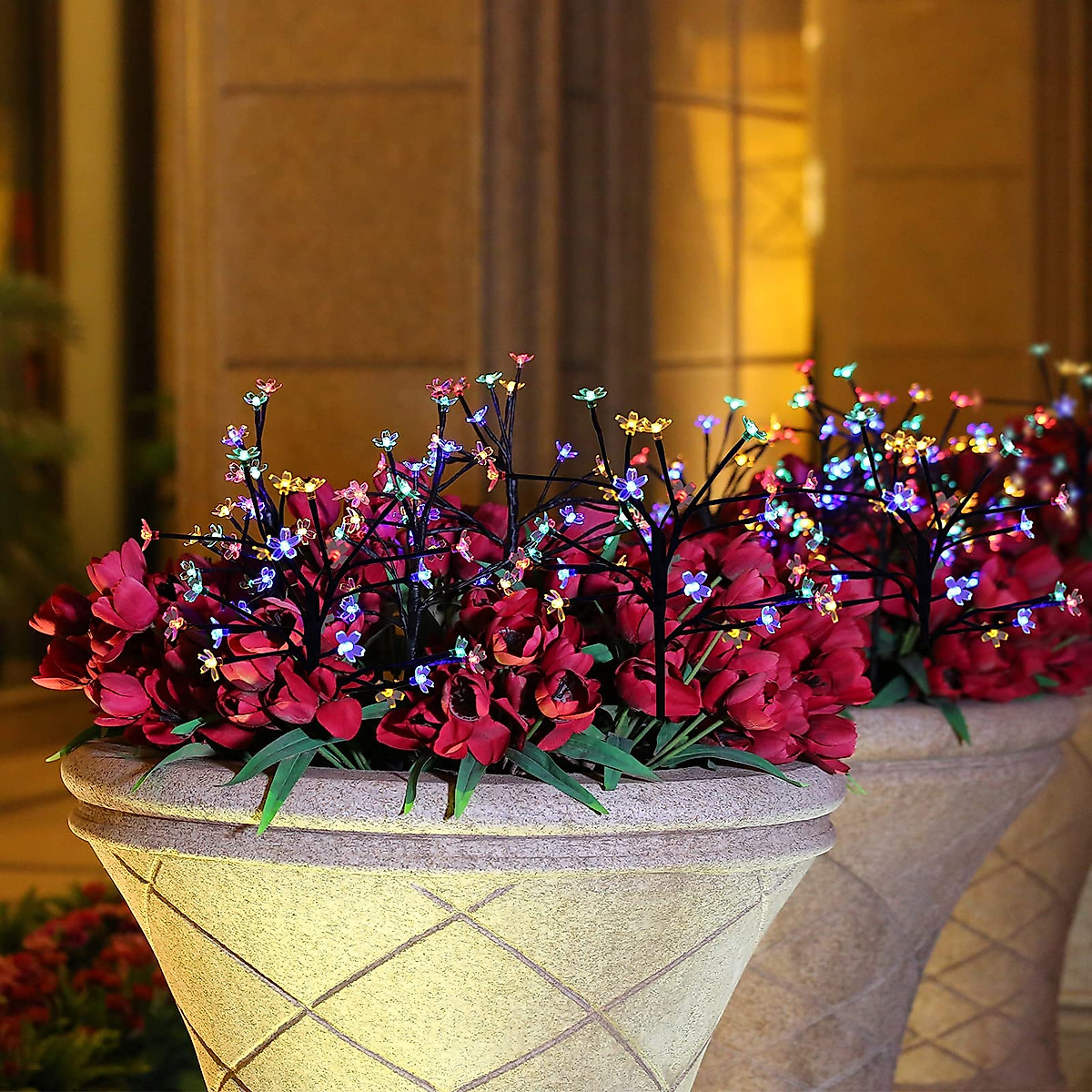 Solar Garden Lights Outdoor, Cherry Blossom Solar Lights, 20 LED DIY Landscape Lights, Waterproof Solar Decorative Lights for Pathway, Driveway, Patio and Front Yard Decor, Auto ON/Off (2 Pack)