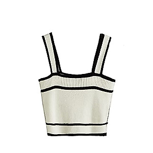 SweatyRocks Women's Sleeveless Ribbed Knit Spaghetti Strap Crop Cami Tank Top Black White M