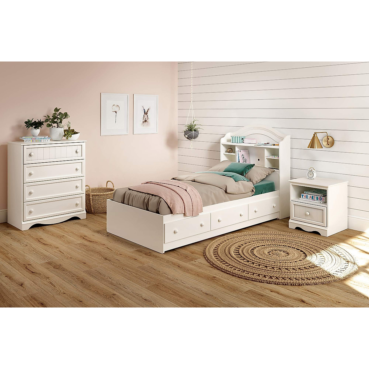 South Shore Savannah Mates Bed with 3 Drawers, Pure White