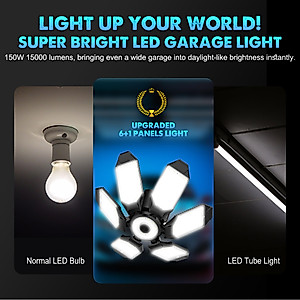 AYSEMO Garage Light Bulb 100W 10000LM Light Bulbs LED with 5 Adjustable Panels, E26/E27 Garage Led Lights Screw in 6000k Daylight Garage Lights Ceiling LED for Barn Attic Warehouse-2 Pack