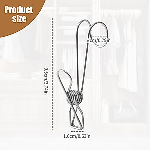 Stainless Steel Metal Long Tail Clip with Hooks, 2024 New Stainless Steel Clothespins with Hooks, Hanging Clips for Offices, Upgrade Extra Large Clothes Pins Metal Clips for Bathrooms (20)