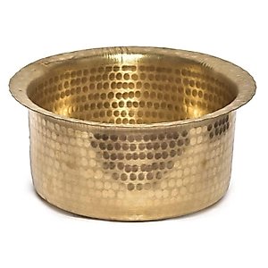 Jewellary hub Traditional Indian Pure Brass Tope | Hammered Patila | Heavy Round Tapeli | Peetal Bhagona Cookware Utensils with Lid (Patila, 02 Liter)