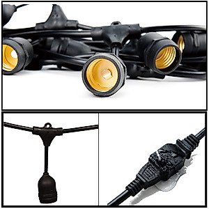 Outdoor String Lights 48 Feet Advanced Weatherproof Design Connectable String of Light,15 Heavy Duty Hanging Socket for Porch Patio Garden Backyard