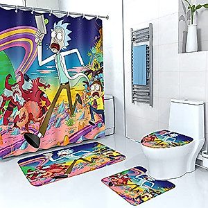 SZZHNC 4 Piece Funny Shower Curtain Sets with 12 Hooks for Fresh Color Bathroom Sets Decor, Non-Slip Rugs and Toilet Mat Lid Rug,Cartoon Theme Waterproof(72x72'') (ruike-scs-30228-01)