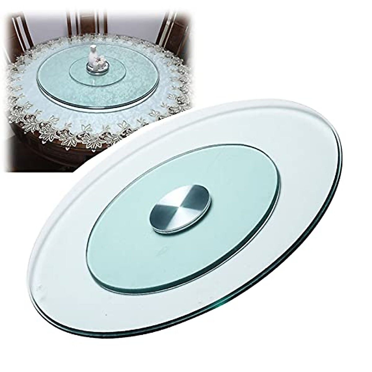 Lazy Susan Turntable for Kitchen - 24" 36" 40" Transparent Rotating Round Turntable with Auxiliary Wheel design, 360 Degree Swivel Dining Table Serving Tray, Aluminum alloy (Size : 90cm/35.4in)