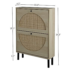 HomVent Rattan Shoe Cabinet with 2 Flip Drawers, Freestanding Rattan Shoe Organizer Hidden Shoe Storage Cabinet, Rustic Wood Entryway Shoe Rack for Entryway, Living Room (2 Drawers, Rattan)
