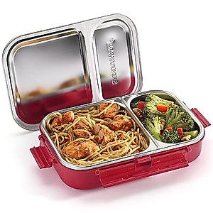 Signoraware Stainless Steel Bento Box Adult Lunch Box For Men, Women, Kids Bento Lunch Box Leak Proof Between 2 Compartments Meal Prep Containers Lunch Containers For Adults And Kids School Red