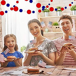 3 Pieces 24.6 Ft Patriotic 4th of July Pom Pom Garlands Wool Felt Ball Garland Red White Blue Pom Pom Garland for Patriotic Party Indoor Outdoor Hanging Decor