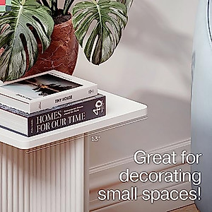 Square Fluted Accent Side Table - Drink Table - Living Room Furniture - Modern Home and Bedroom Decor - Pedestal Side Table with a Solid Oak Base (White)
