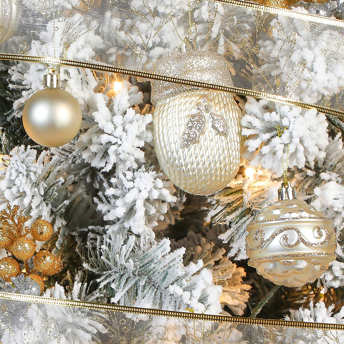 Alupssuc 80Pcs Christmas Balls Ornaments Set, Christmas Tree Decorations, Shatterproof Plastic Christmas Decor Hanging Balls with Hooks for X-mas Party Wedding Holiday, Champagne Gold