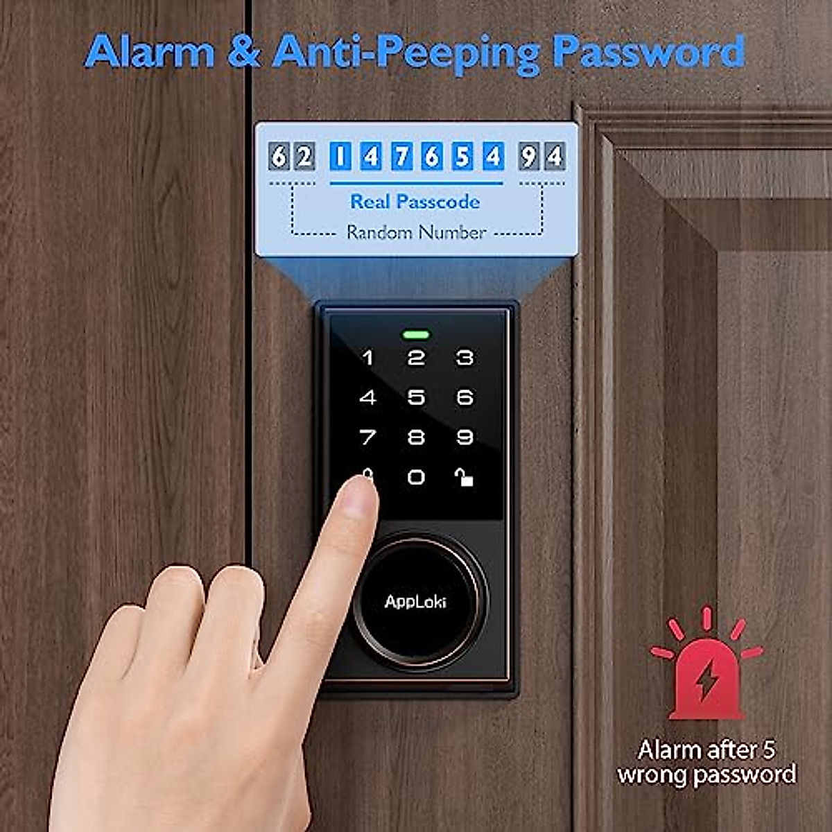 AppLoki Smart Lock, Keyless Entry Door Lock with Bluetooth/Alexa Voice Control, Touchscreen Keypad Deadbolt Lock with APP, E-Key, Code, Key, Auto-Lock, Front Door Lock for Home Apartment Hotel