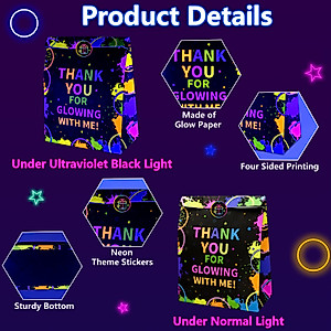 Glow Neon Party Gift Bags - 20 Pcs Goodie Bags Party Favor Bags with Stickers, Fluorescent Colored Paper Bags Treat Bags for Birthday Party Family Union, Glow in The Dark Party Supplies