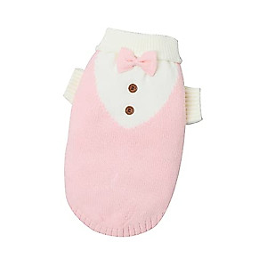 Neiwech Small Dogs Pet Sweaters Gentleman Bow Soft Puppy Knitted Sweatshirts Doggy Pullover Winter Warm Pup Clothes Pink XL