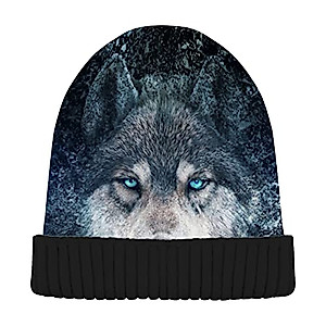 ALAZA Wolf on The Galaxy Beanie for Women Men Winter Hat Reversible Skull Cuffed Knit Cap Multi