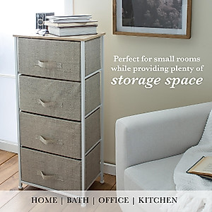 Simplify 4 Tier Vertical Storage Chest | Dresser | Nightstand | Fabric Drawers | Sturdy Steel Frame | Organizer | Bedroom | Closet | Easy to Assemble | Beige