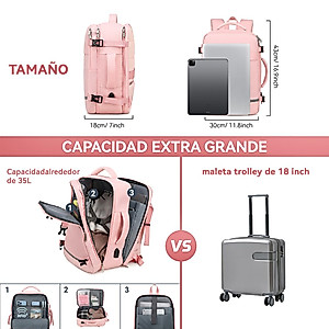 XJ-HOME Women Travel Laptop Backpack with USB Charging Port, Backpack for Traveling on Airplane with Laptop Compartment, Carry on Backpack Flight Approved with Luggage Strap, Fit for 15.6" Laptop,Pink