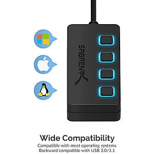 SABRENT 4 Port Portable USB 2.0 Hub + 4-Port USB 2.0 Hub with Individual LED lit Power Switches