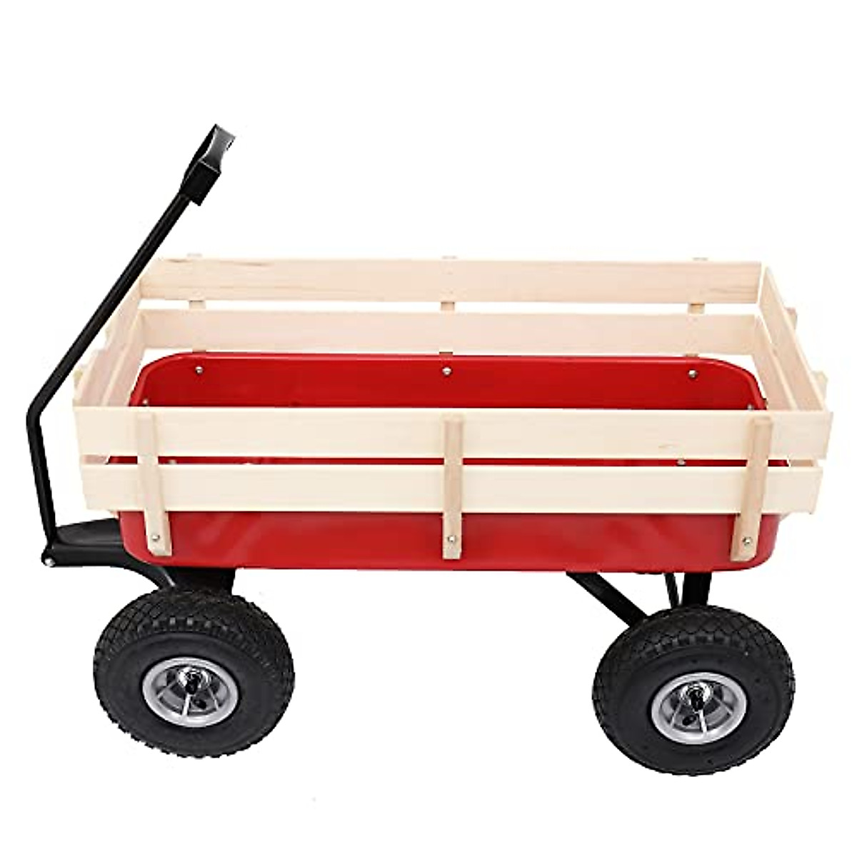 Red and White Garden Wagon Cart,Gorilla Cart,Wheelbarrow,Beach Wagon with Big Wheels for Sand,Utility Garden Iron Wood Four Wheel Garden Wagon for Outdoor Camping,Nurseries,Greenhouse