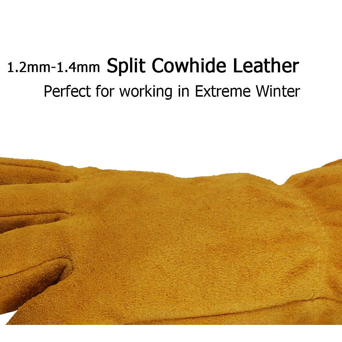 OZERO Work Gloves Winter Insulated Snow Cold Proof Leather Glove Thick Thermal Imitation Lambswool - Extra Grip Flexible Warm for Working in Cold Weather for Men and Women (Gold,Large)