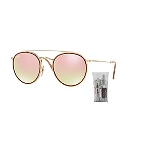 Ray-Ban RB3647N 001/7O 51M Gold/Pink Brown Mirror Gradient Sunglasses For Men For Women + BUNDLE with Designer iWear Eyewear Kit