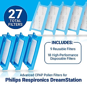 NUWAVE CPAP Filters (27 ct) for Respironics DreamStation 1 CPAP Machine. Includes 18 Ultrafines and 9 Reusable Filters (27 Total). CPAP Filters for Philips Respironics Dream Station 1 CPAP Machine