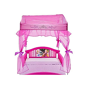 Delta Children Canopy Toddler Bed, Disney Princess + Delta Children Twinkle Galaxy Dual Sided Recycled Fiber Core Toddler Mattress (Bundle)