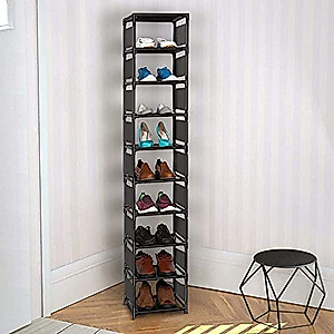 barsone 10 Tiers Shoe Rack, Vertical Narrow Shoe Rack, 10 Pairs Tall Shoe Rack Organizer for Small Space, Free Standing Shoe Shelf for Closet Entryway Hallway