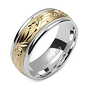 Alain Raphael two-tone 10K yellow gold & sterling silver 8 millimeters wide wedding band ring