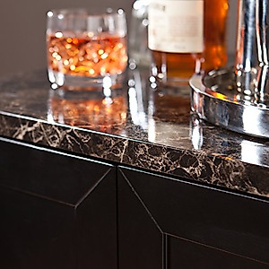 SEI Furniture Cape Town Contemporary Bar Liquor and Wine Cabinet with Storage, Faux Marble Countertop with Black Finish
