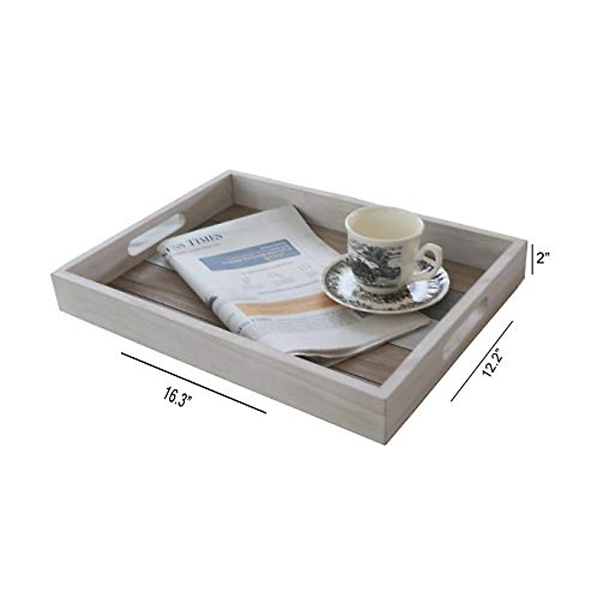 Rustic Wooden Serving Tray for Ottoman and Coffee Table Lap Tray (16.3L x 12.2W x 2H in, Multicolor)