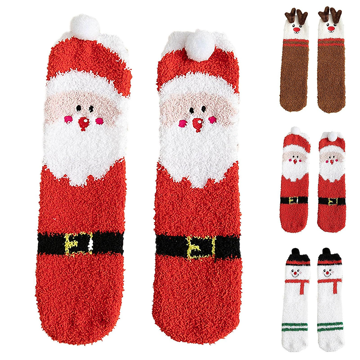 Fuzzy Stockings for Christmas New Pattern Cartoon Cute Christmas Socks Winter Warm and Comfortable (Brown, One Size)