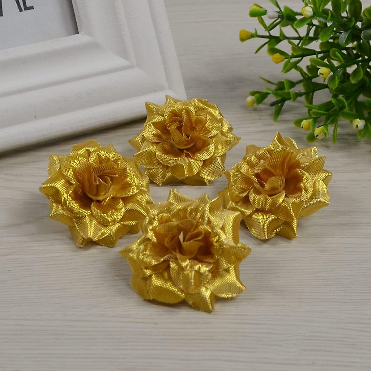Youeon 100 Pcs Artificial Rose Flower Heads for Crafts, 3.5 Inch Faux Gold Flower Heads, Silk Rose Flowers Head in Bulk, Gold Roses Artificial Flowers for Centerpieces, Flower Wall, Wedding